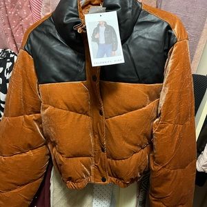 Celebrity Pink | Jackets & Coats | Caramel Brown Velvet Puffer Jacket ...